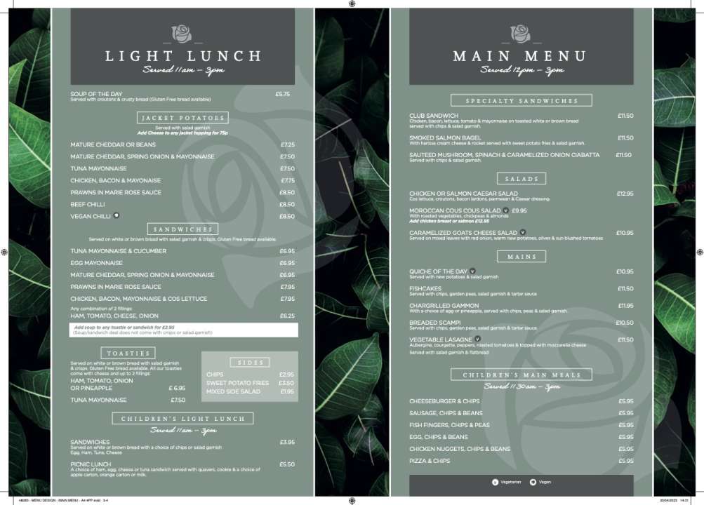 Example Menu - Our Restaurant - Birkacre Garden Centre