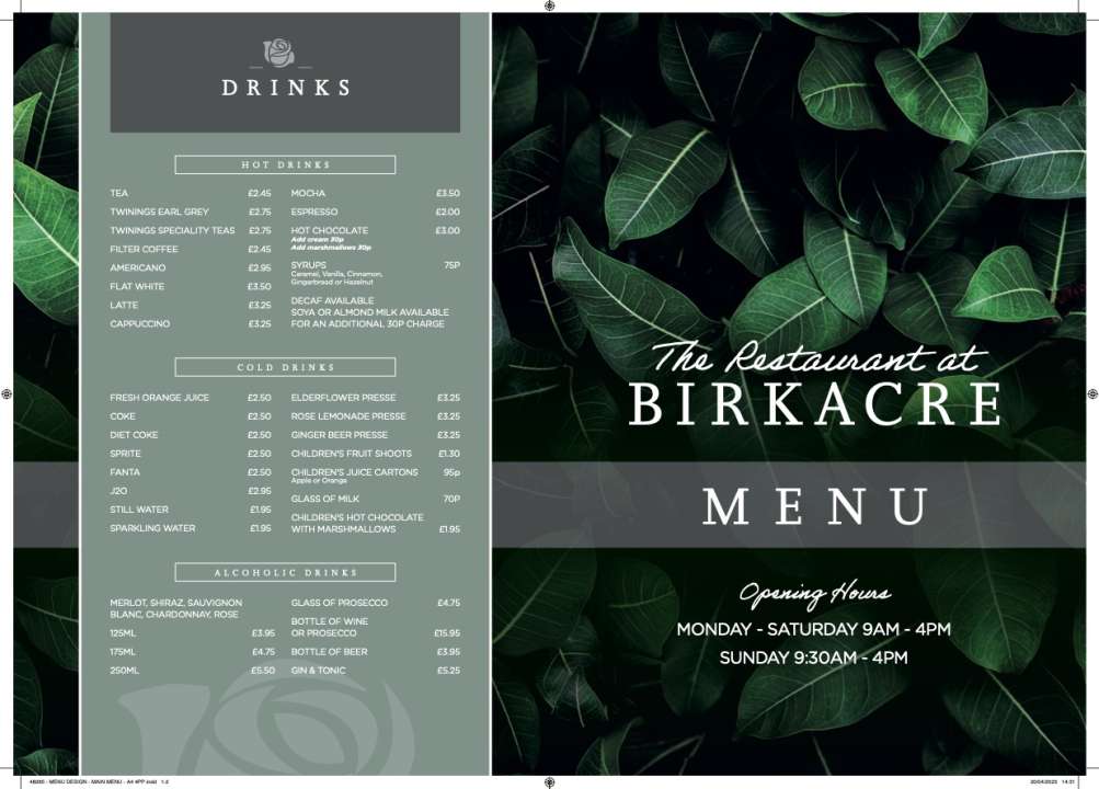 Example Menu - Our Restaurant - Birkacre Garden Centre